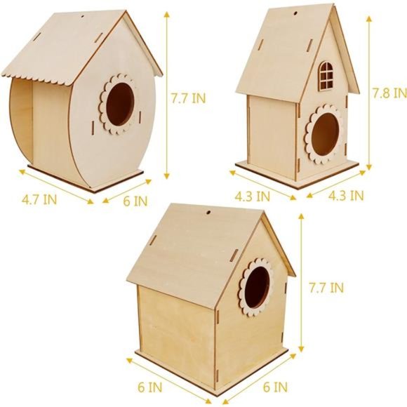 Games | 4 Pack Diy Bird House Kit Painting Puzzle Diy Wooden Assembly ...